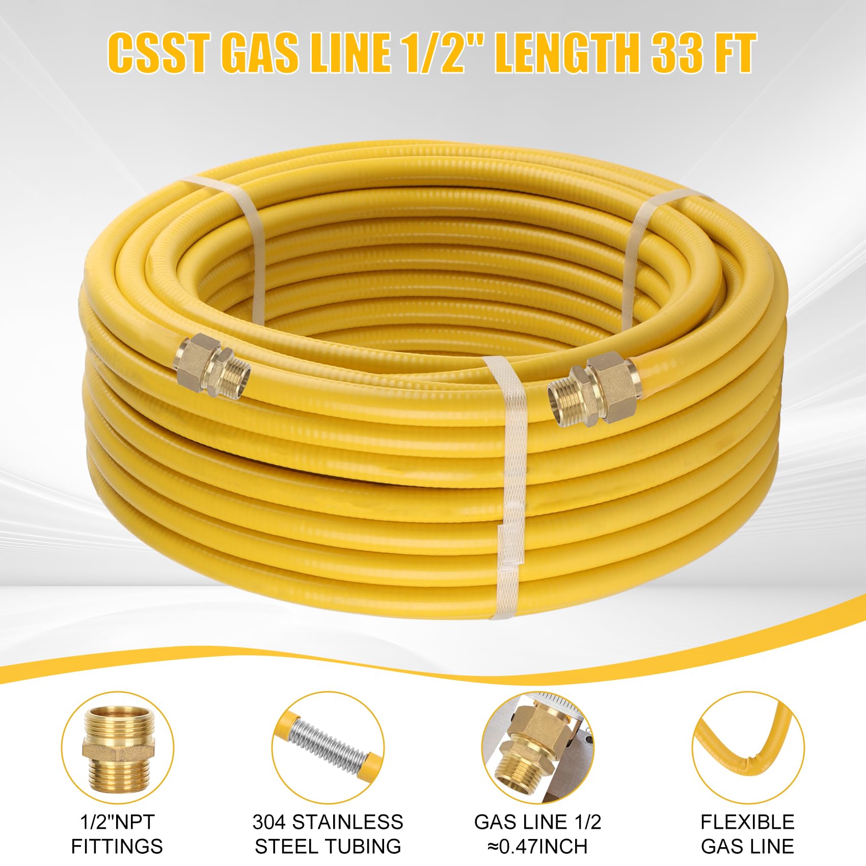 Snapklik.com : Yendse CSST 1/2" Gas Line 37ft Corrugated Stainless ...