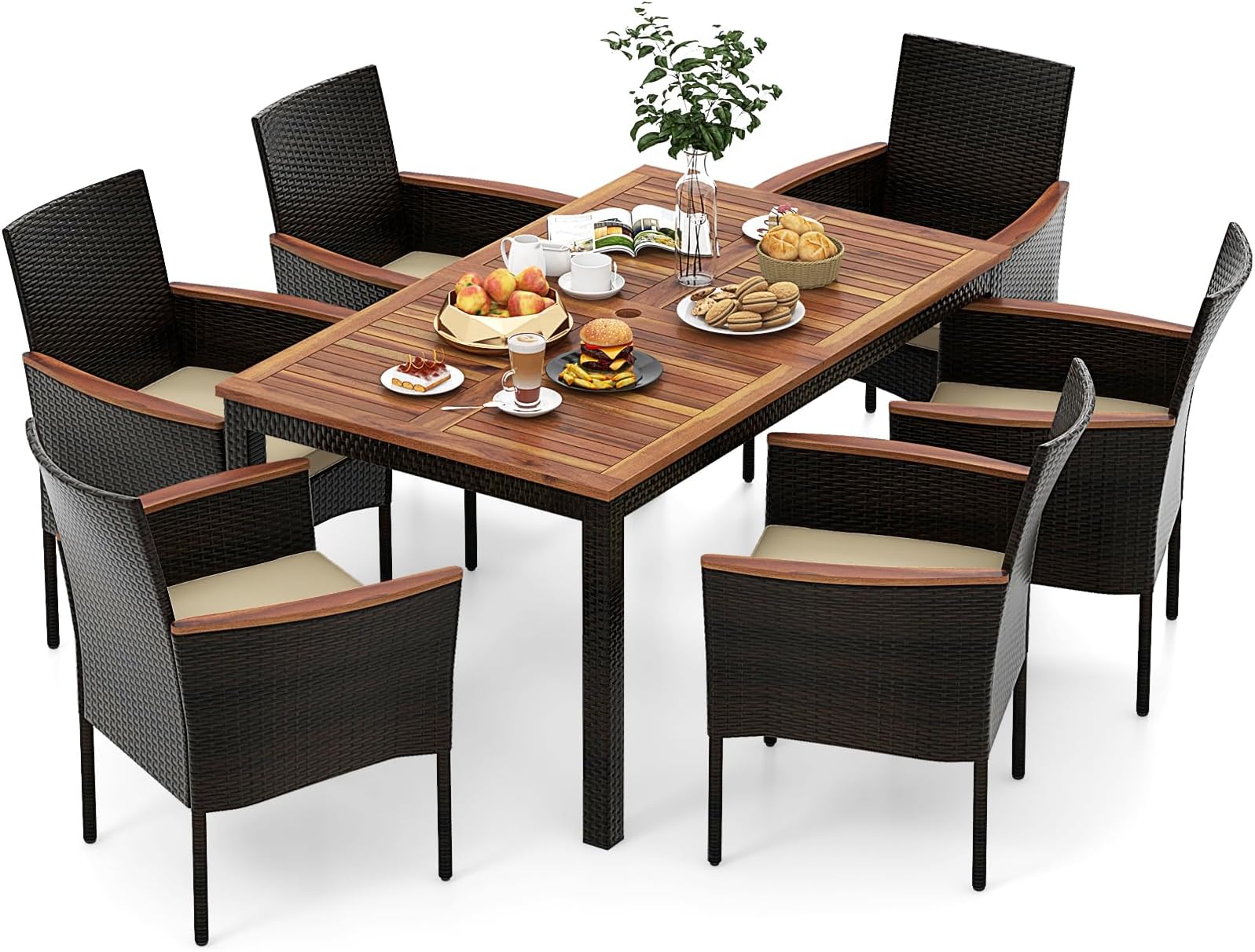 Amazon.com: Toolsempire 7 Pieces Outdoor Wicker Dining Set with ...