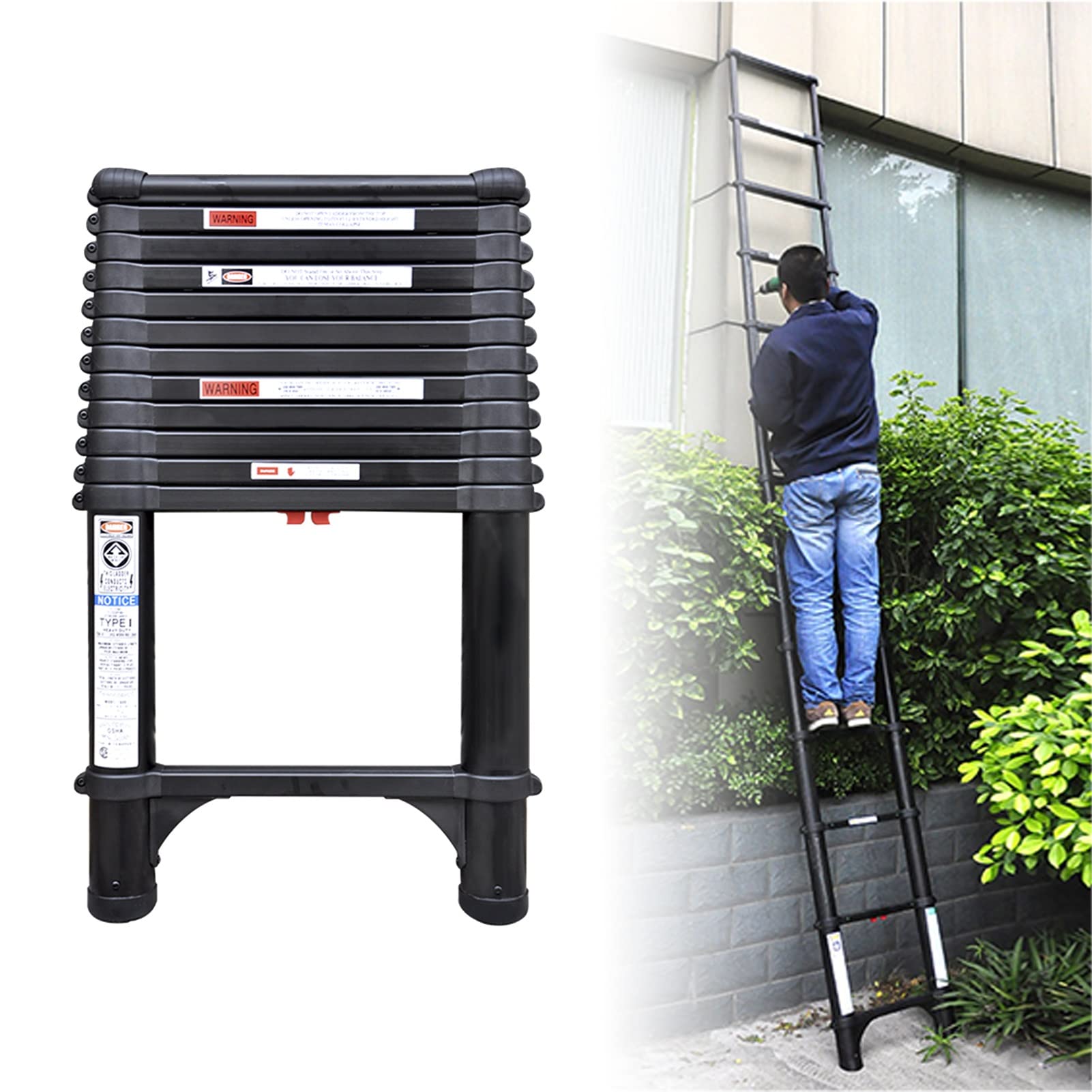 Buy Telescoping Ladder Black One Button Telescoping Ladder for Outdoor ...