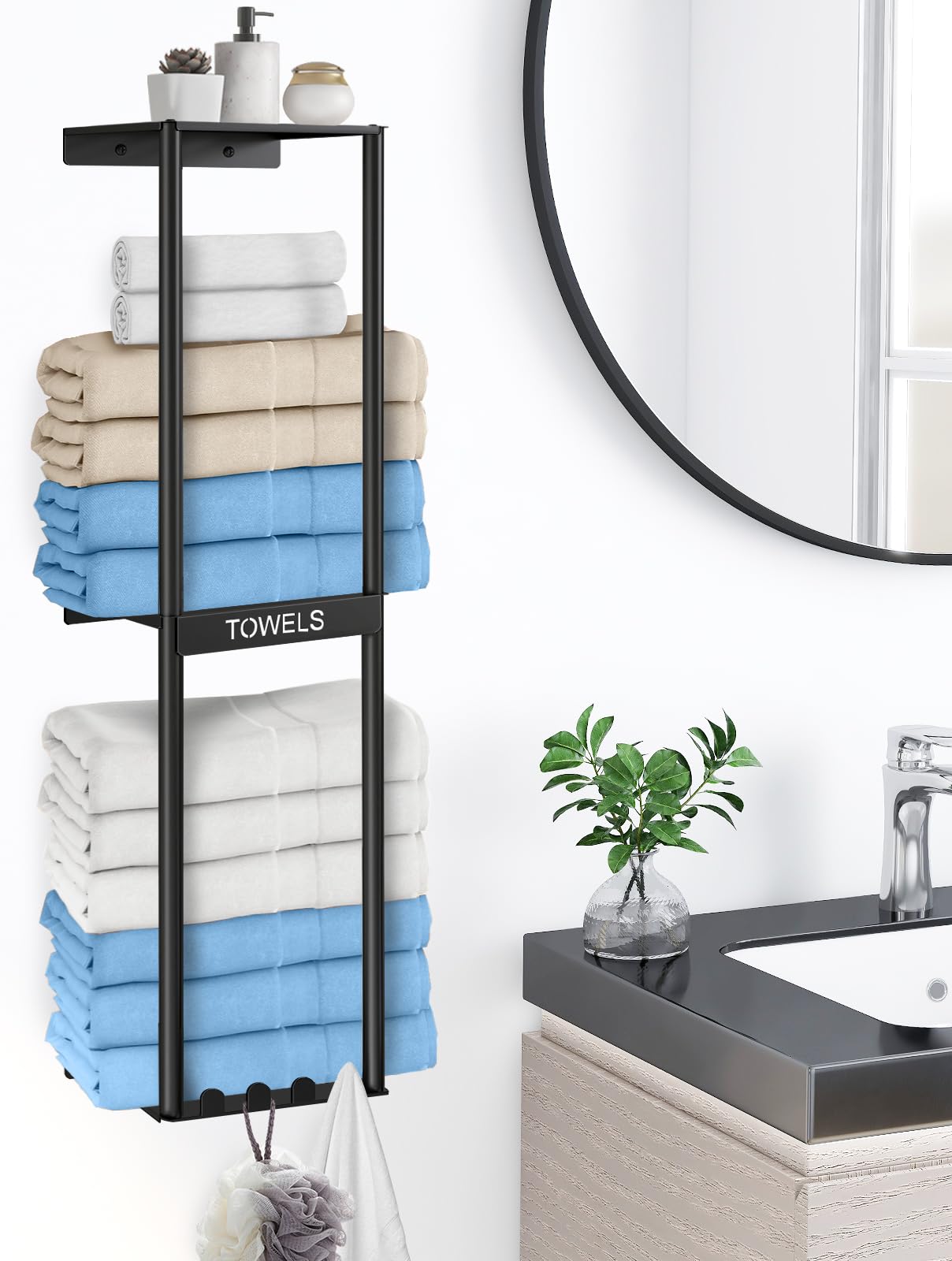 Amazon.com: Bathroom Towel Storage Rack, Wall Towel Rack for Rolled ...