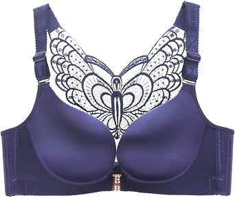 Women Plus Size Front-Button Beauty Back Push-up Sleek Gather Wireless ...