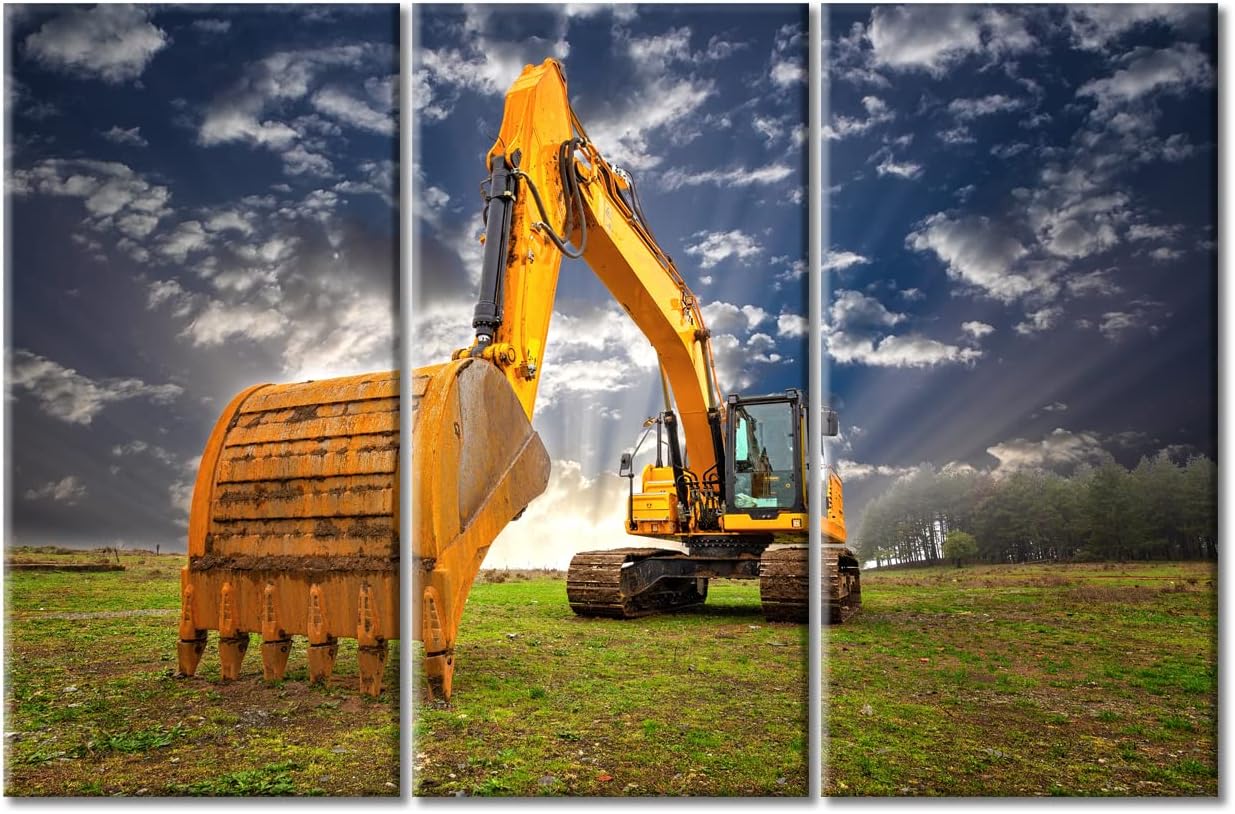 Amazon.com: Excavation vehicle Pictures Home Decor 3 Panels Backhoe ...