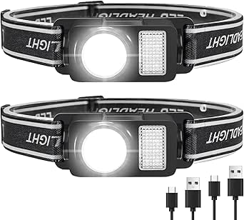 Garberiel Head Torch, 2 Pack USB Rechargeable LED Head Torches Light ...