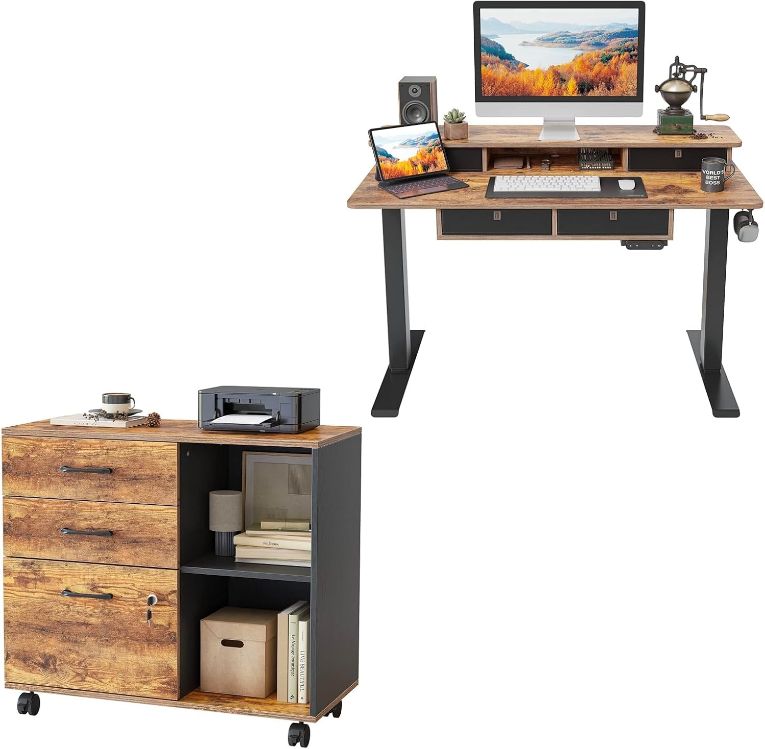 Amazon.com: FEZIBO Height Adjustable Desk with 4 Drawers Storage and 3 ...