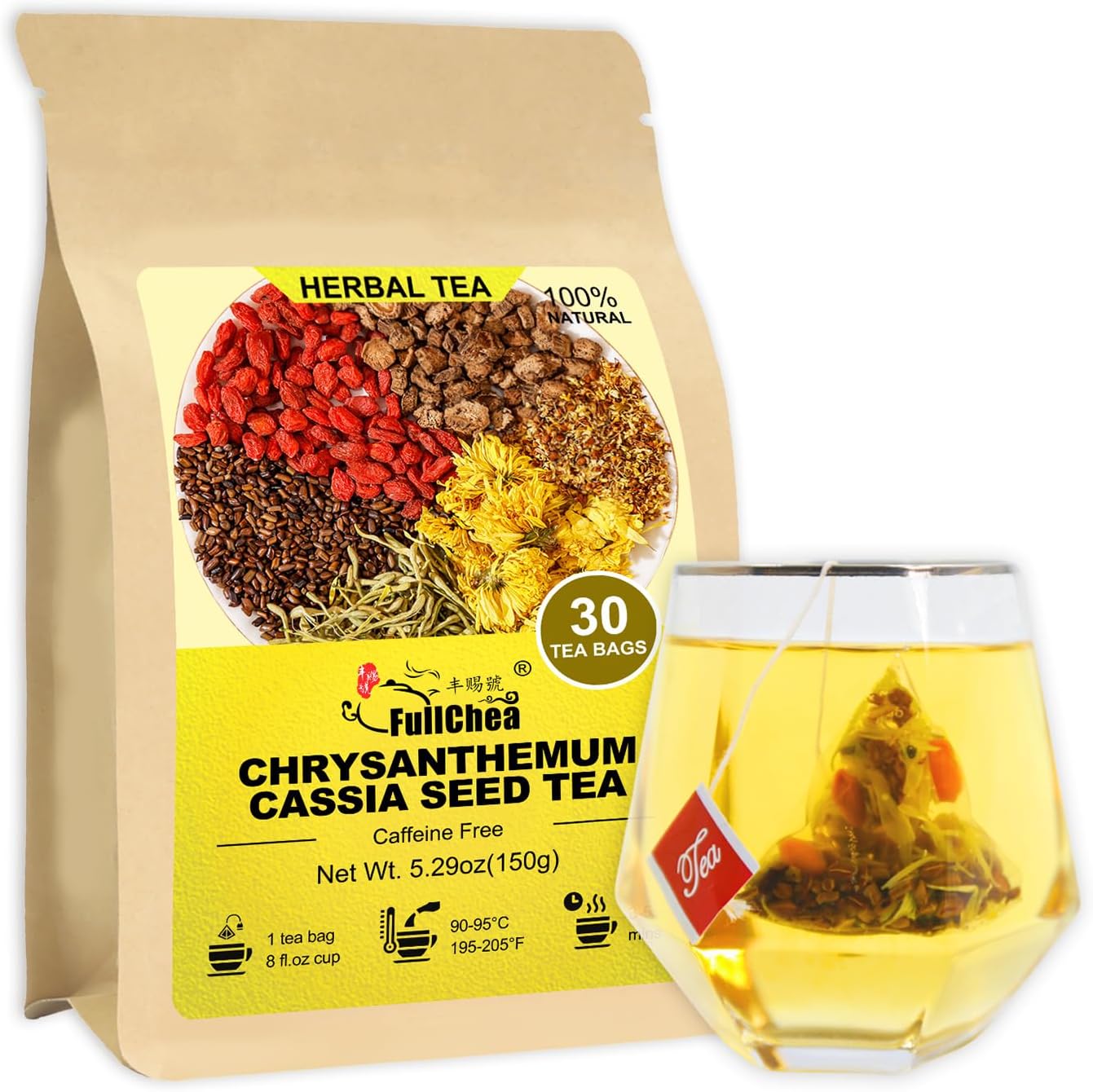 Amazon.com : FullChea - Chrysanthemum Cassia Seed Tea, 30 Teabags, 5g ...