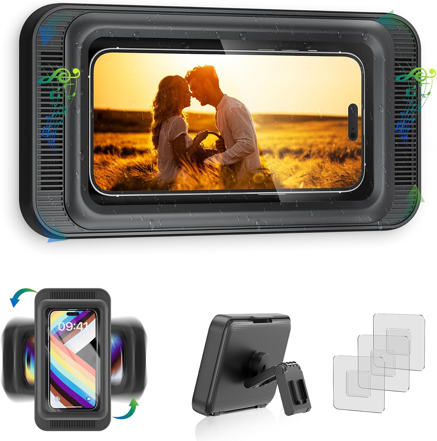 Amazon.com: TOCHIO Upgraded Shower Phone Mount Waterproof with Speaker ...