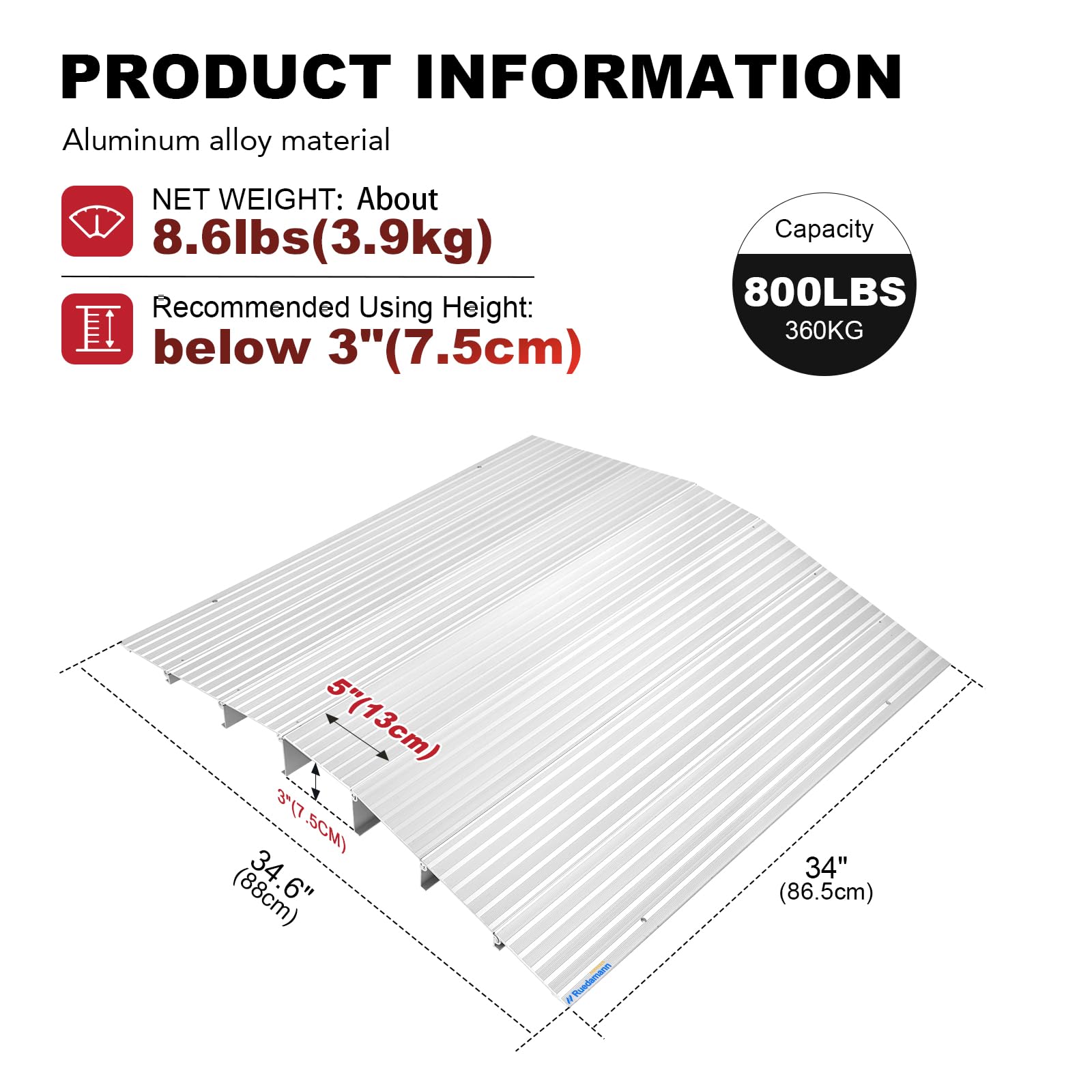 Snapklik.com : 3" Rise Bridge Threshold Ramp, 34" Wide Modular Aluminum ...