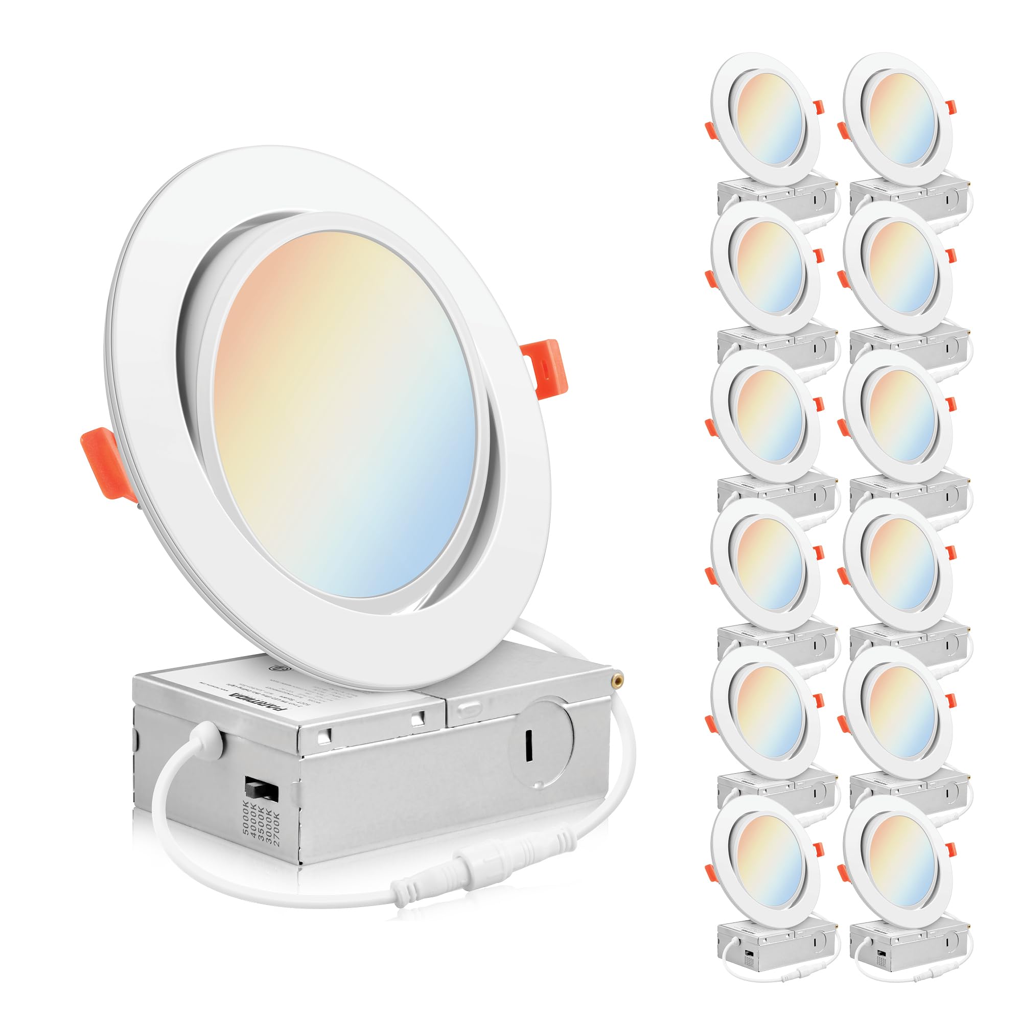 PARMIDA (12 Pack) 6 Inch 5CCT Ultra-Thin LED Adjustable Gimbal Recessed ...