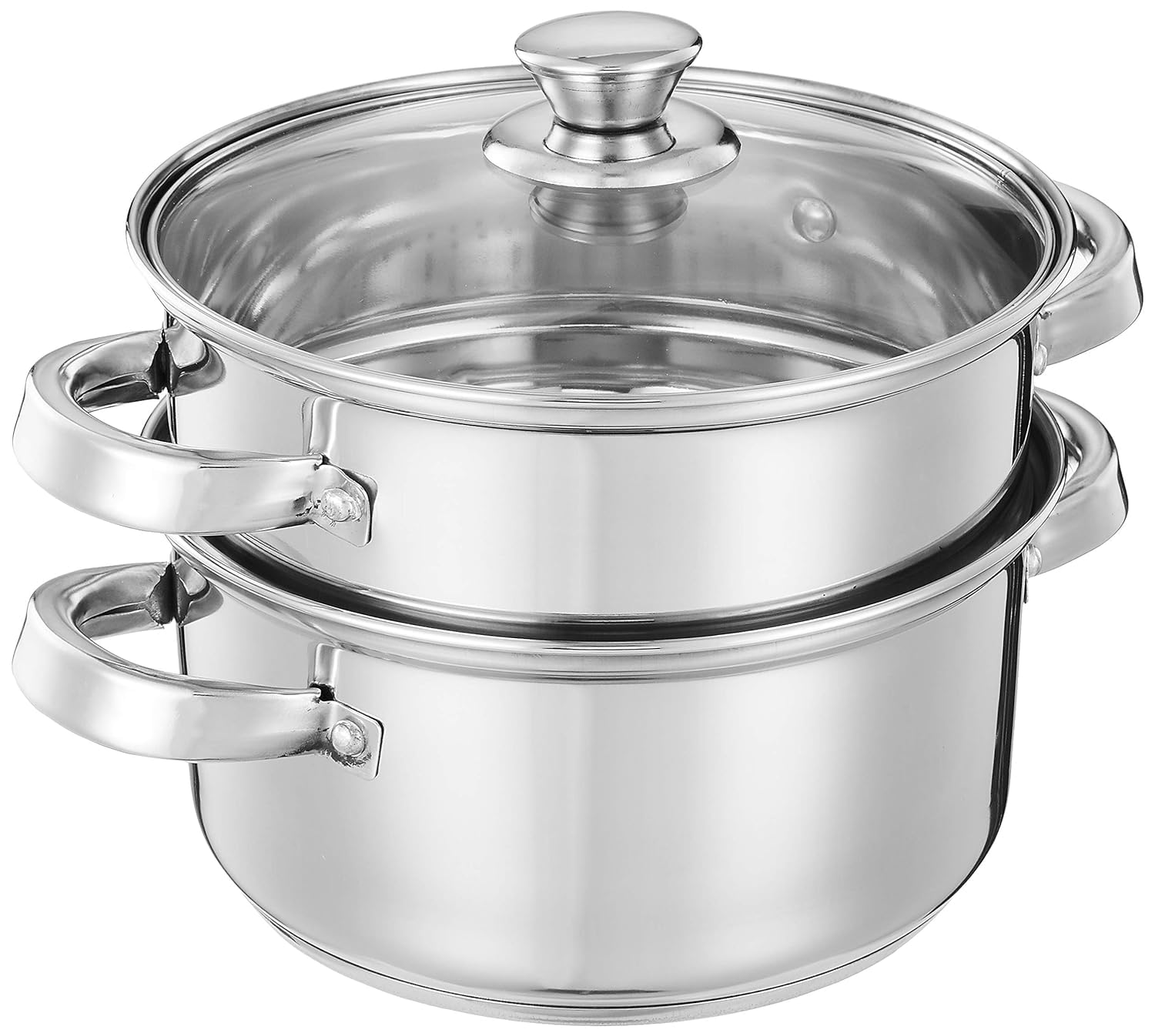 KC Stainless Steel Steamer 2 Tier with Glass Lid Diamm. 20 cm, Capacity ...