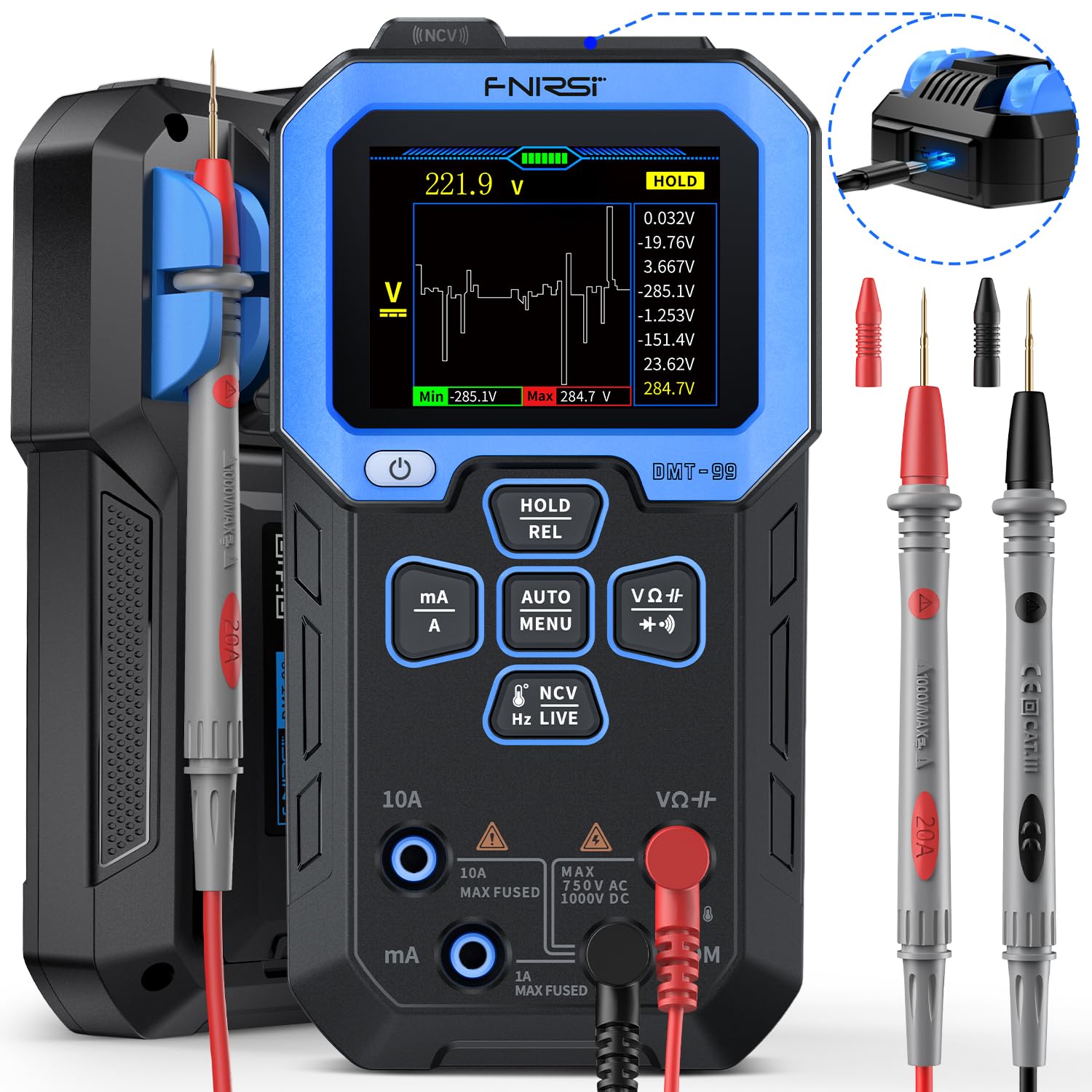 FNIRSI DMT-99 Digital Multimeter 9999 Counts TRMS, Rechargeable Auto ...