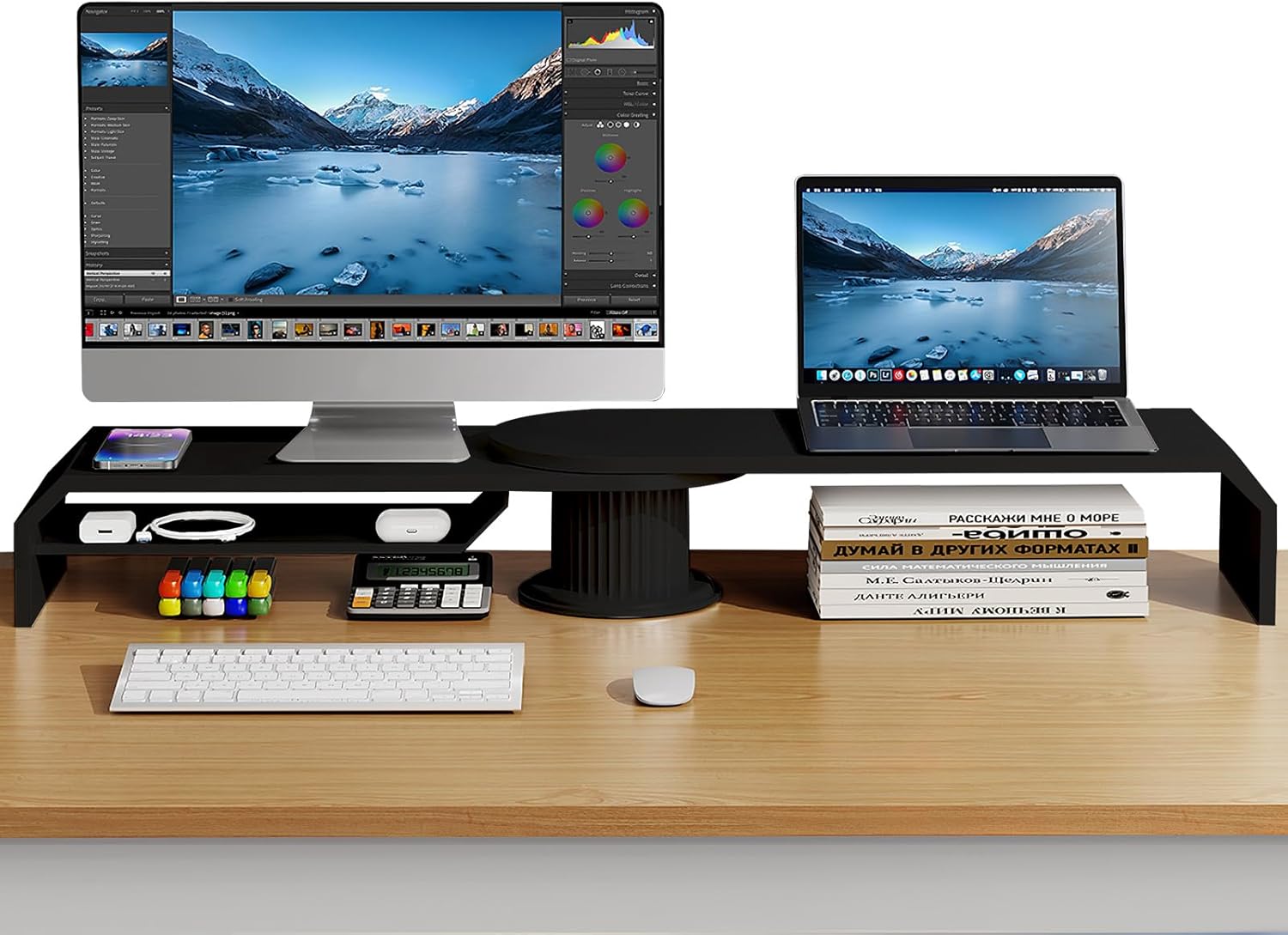 Amazon.com: SEZQMA Dual Monitor Stand - Desk Monitor Riser with Storage ...