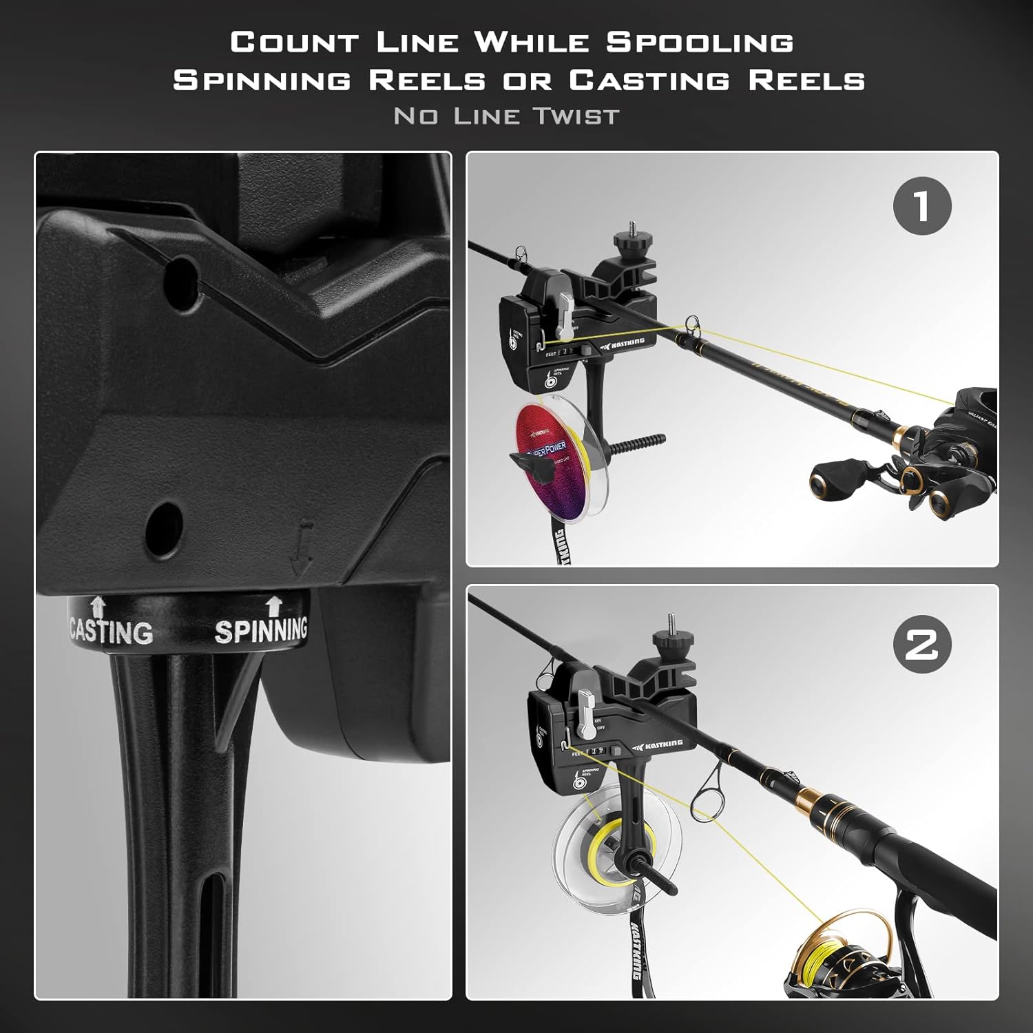 KastKing Fishing Line Spooler & 5’’ Braid Scissors - W/Line Counter, Patented Accessories ...