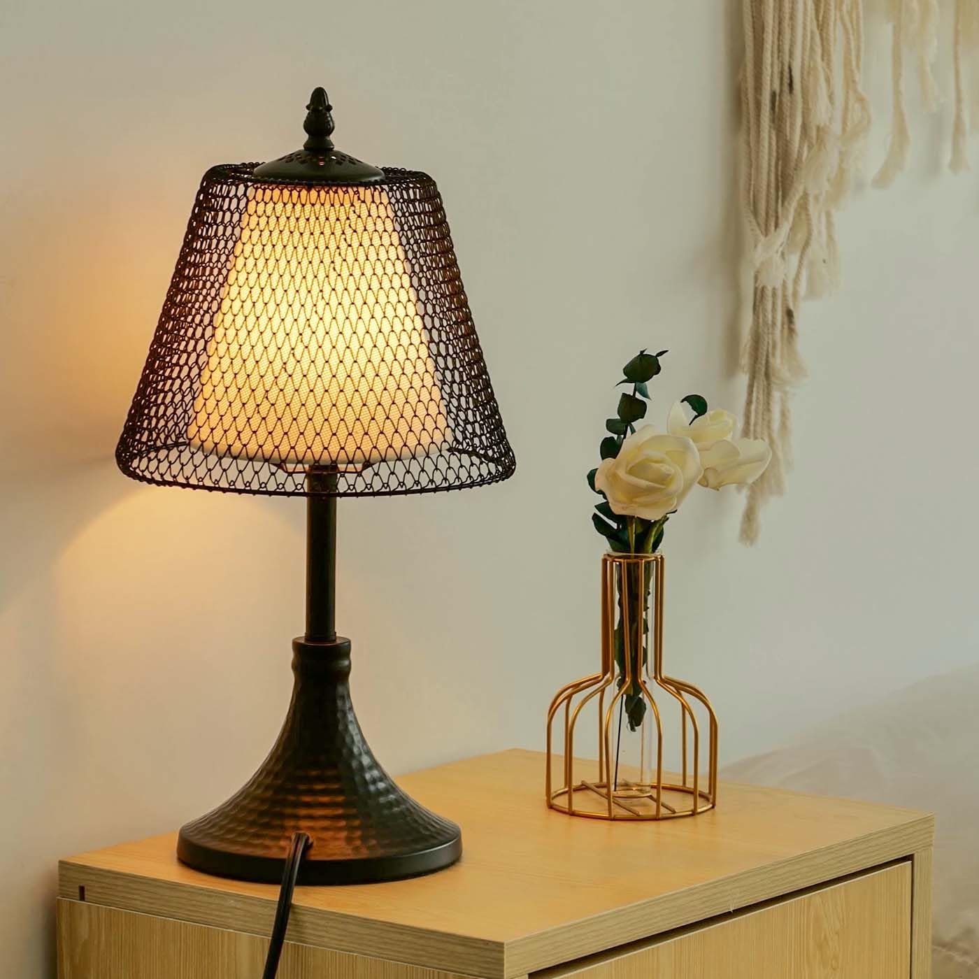 Cloud sakura Bedside Lamp，Black Metal Base with Premium Fabric ...