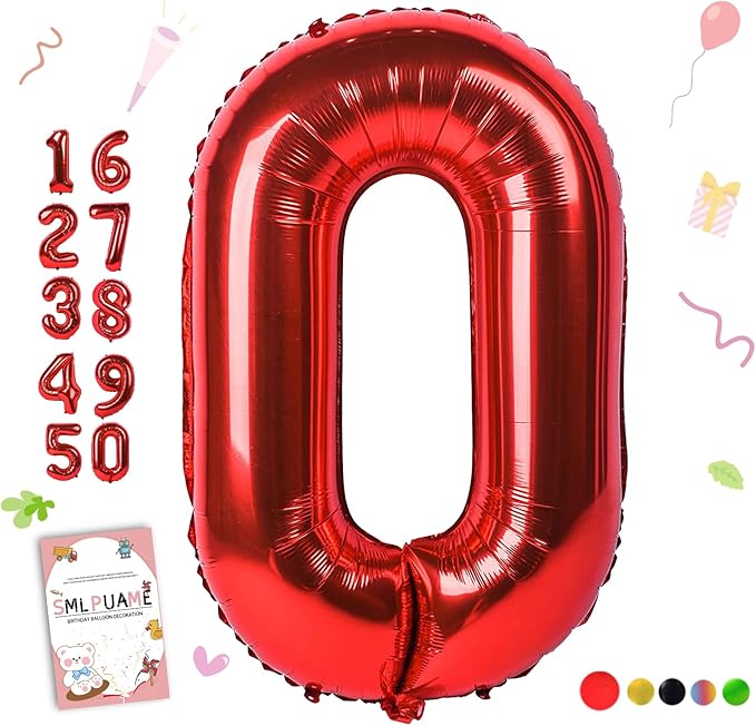 Amazon.com: Smlpuame 40 inch Number Balloon 0-9 Red Large Number 0 ...