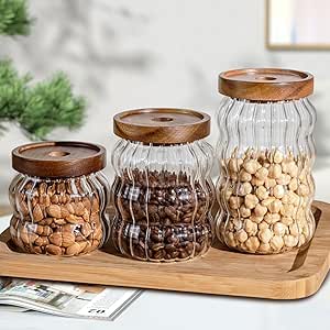 Amazon.com: Glass Storage Containers with Wooden Lids, Airtight Glass ...