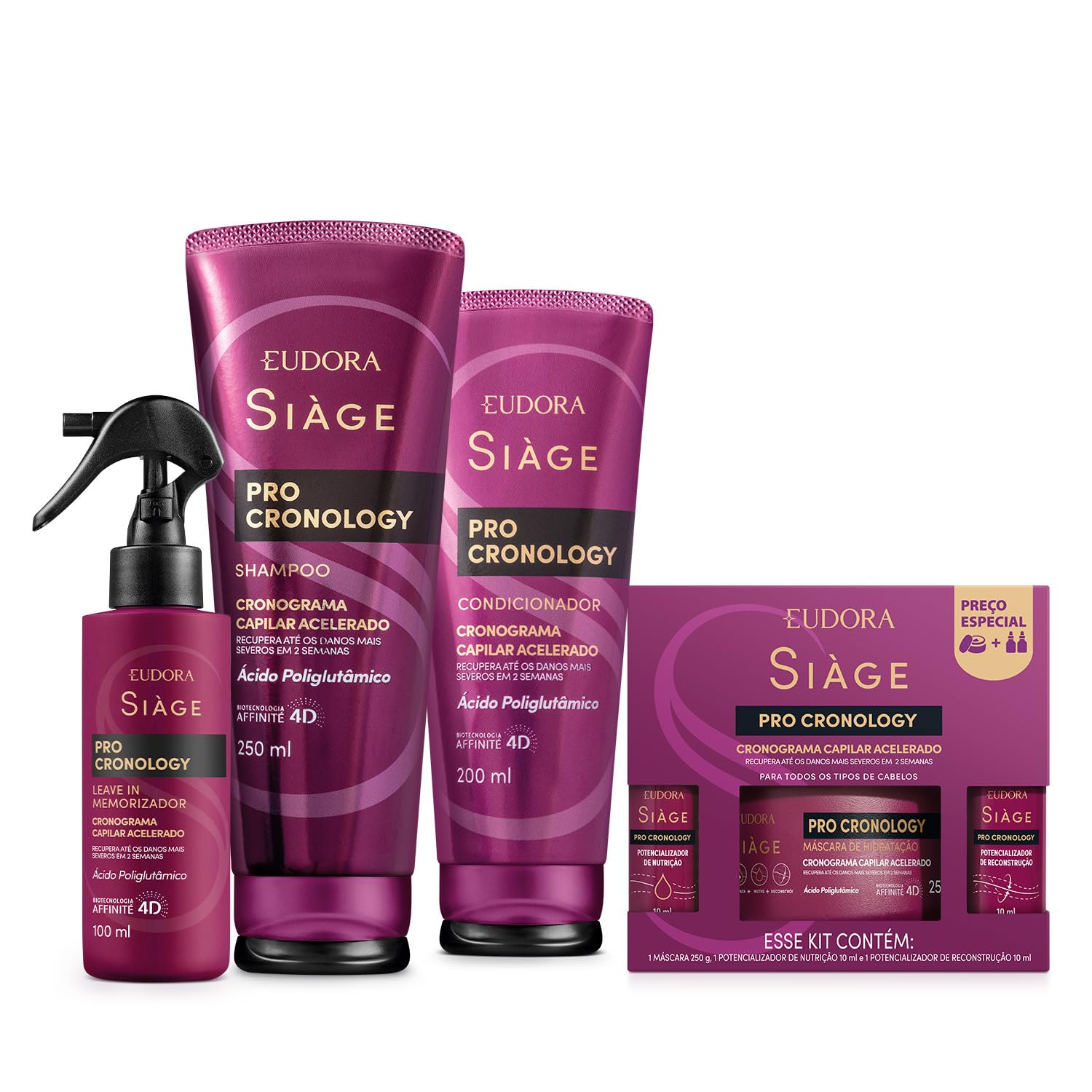 Eudora Kit Siàge Pro Cronology Cronograma Capilar Acelerado Completo (4 ...