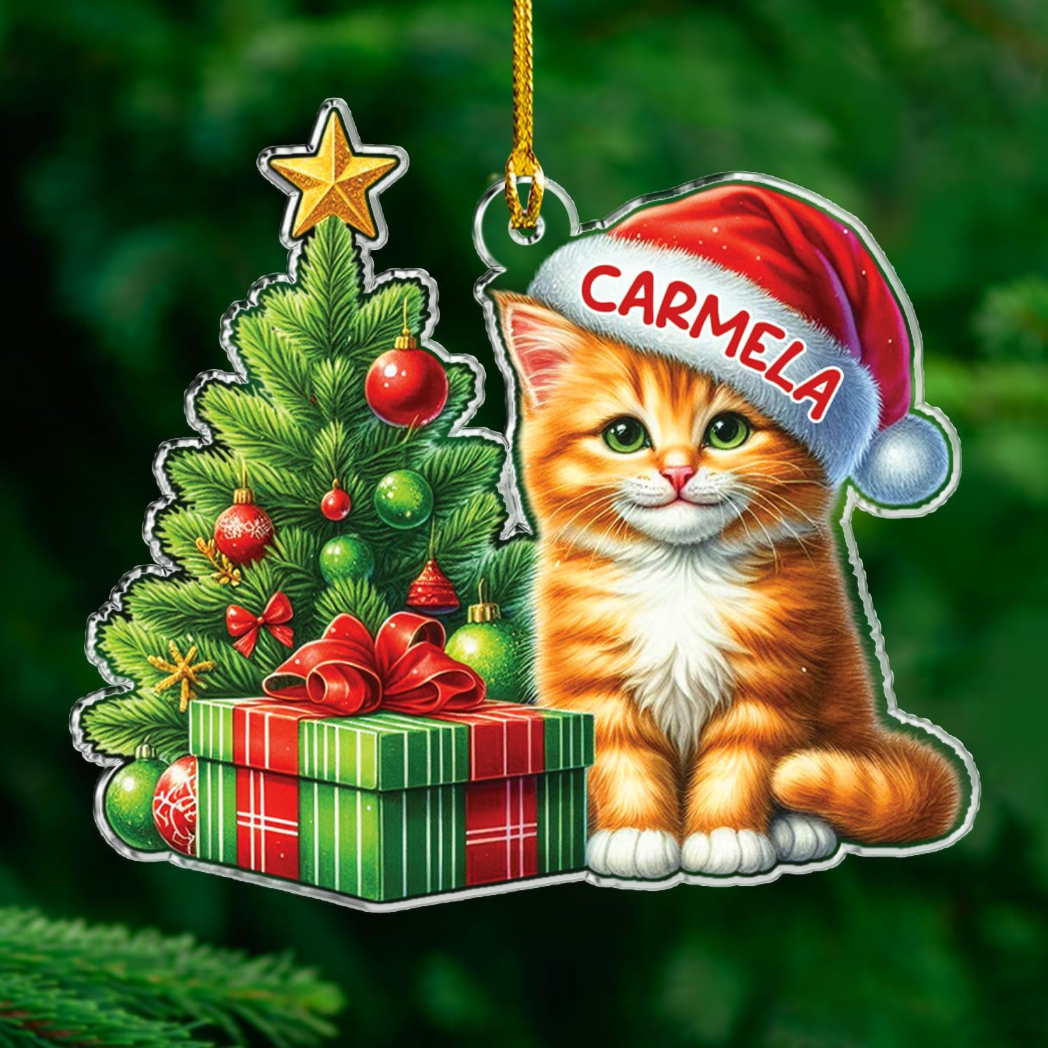 Amazon.com: Custom Orange Tabby Santa Hat Shaped Ornament Xmas 2026 ...