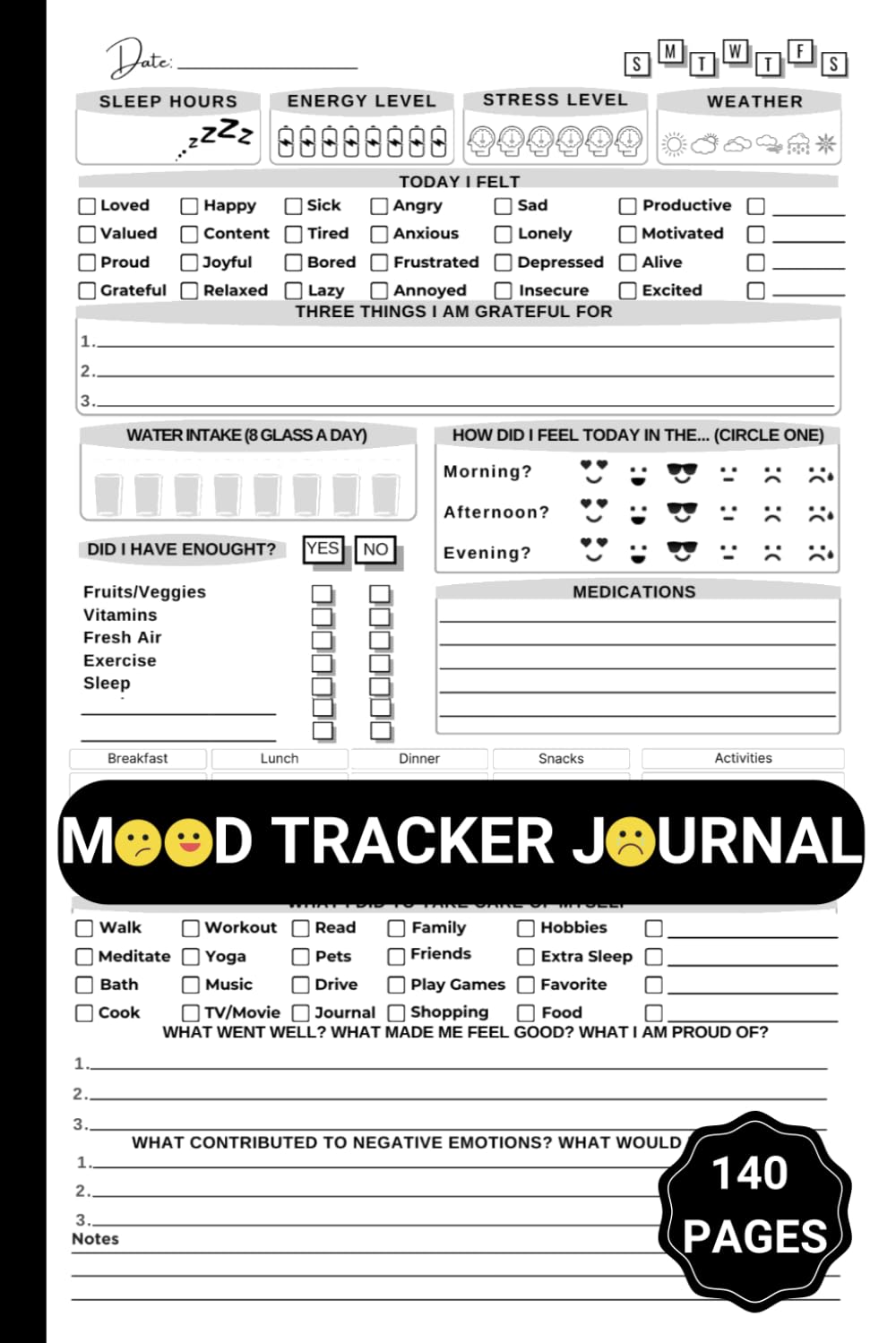 Mood Tracker Journal: Daily Dairy Mental Health, Anxiety, Borderline ...