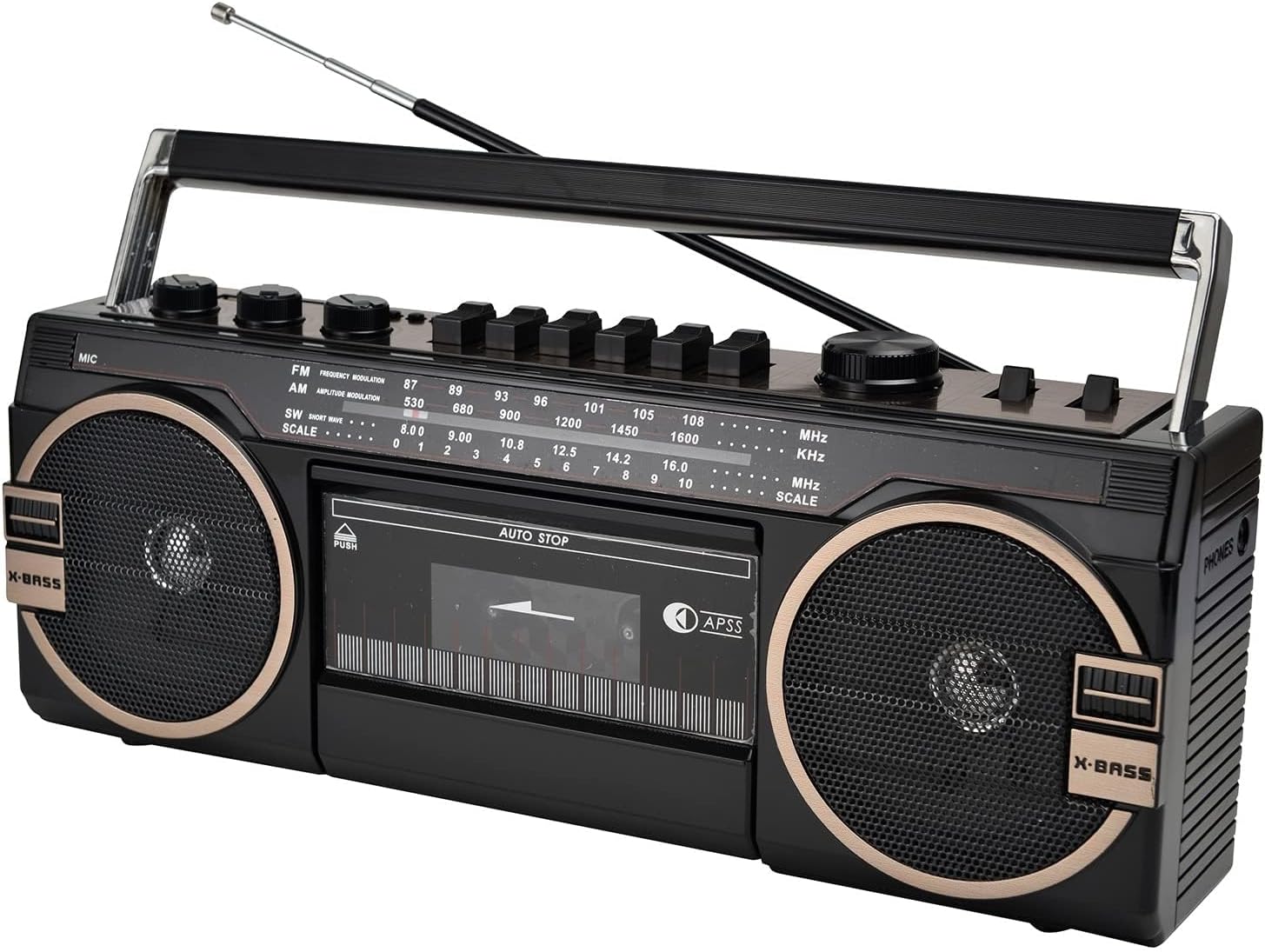 Portable Bluetooth Boombox, Retro Built-in Stereo Speaker with Cassette ...