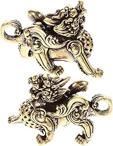 Amazon.com: WOONEKY Golden Feng Shui Kylin Brass Statue Set - Chinese ...