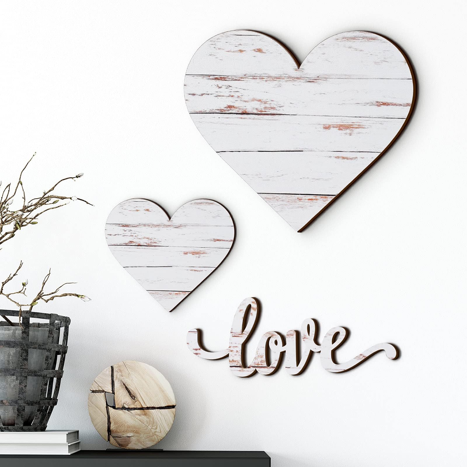 Amazon.com: Chitidr 3 Pieces Heart Shaped Wood Sign Heart-Shaped Wooden ...