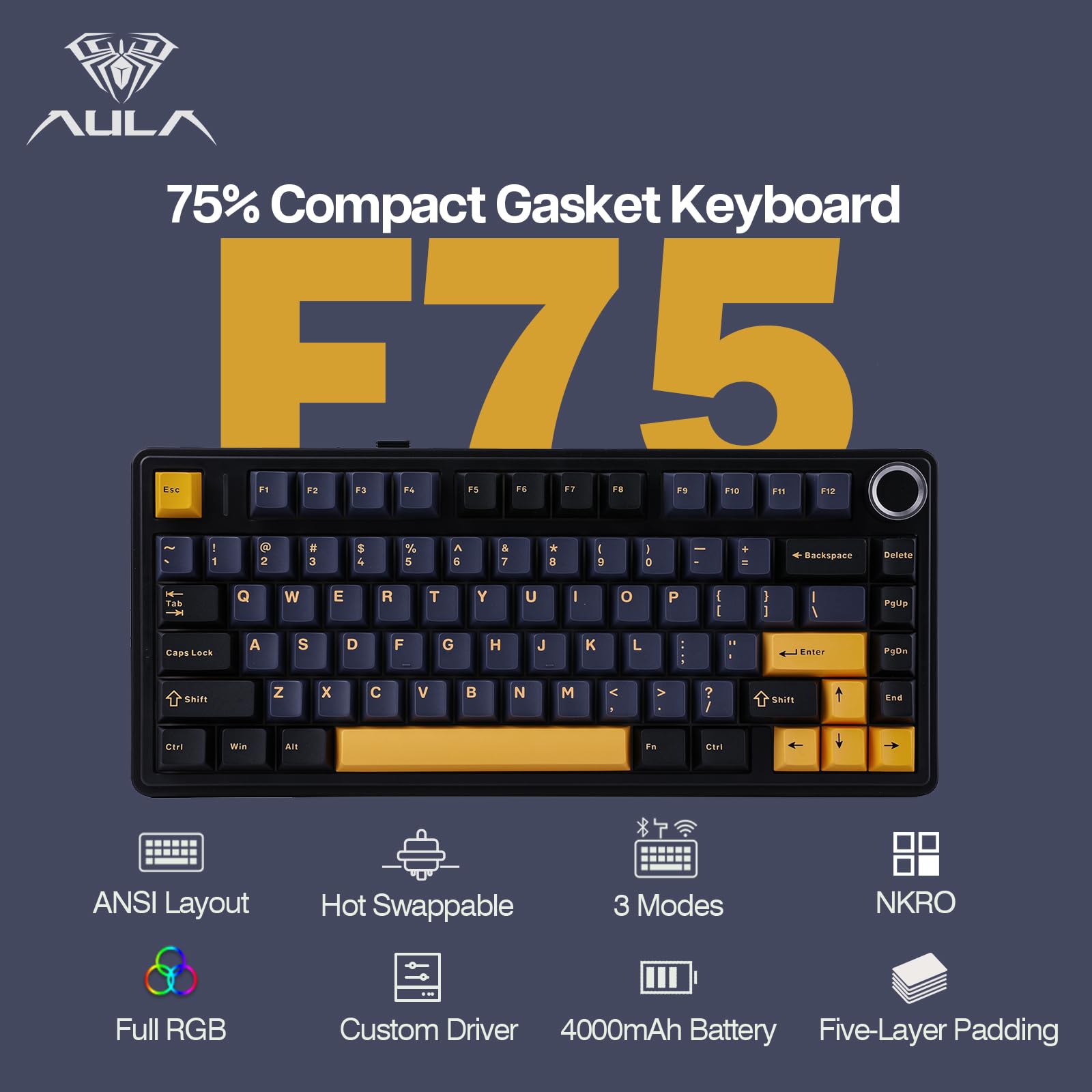 Snapklik.com : EPOMAKER X Aula F75 Gasket Mechanical Keyboard, 75% Wireless Hot Swappable Gaming ...