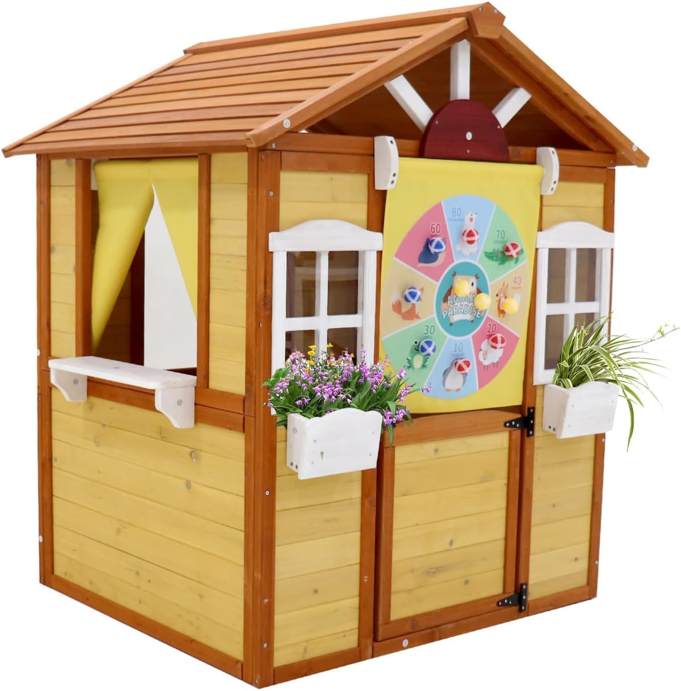 Amazon.com: Outdoor Playhouse for Kids Wooden Cottage with Working ...