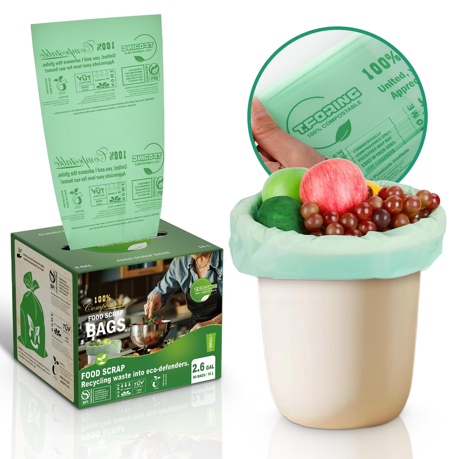 Amazon.com: T.FORING Small Compost Bags 2.6 Gallon - 80 Count Extra ...