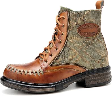 Amazon.com | LITNERMIA Vintage Patchwork Combat Boots Women's Lace-Up ...