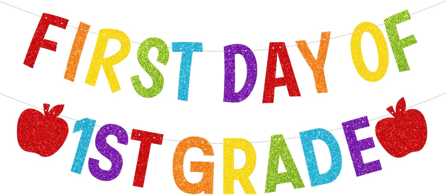 Amazon.com: PTFNY First Day of 1st Grade Banner Back to School ...