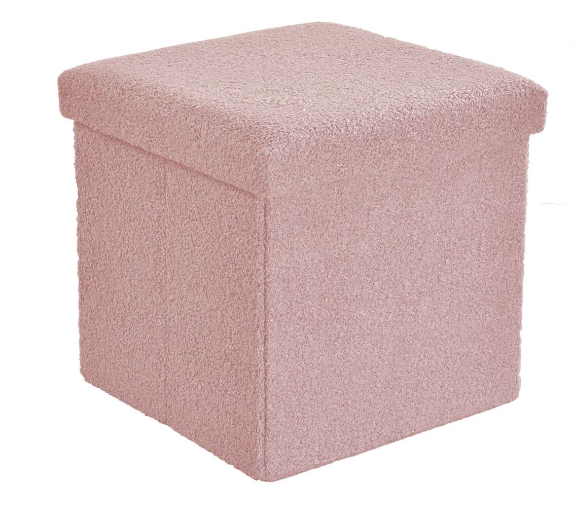 Foldable Storage Ottoman with Lid Teddy Boucle Toy Organizer Footstool ...
