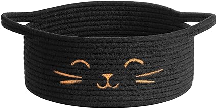 TIMEYARD Black Cute Cat Toy Basket, Small Woven Rope Organizer for ...