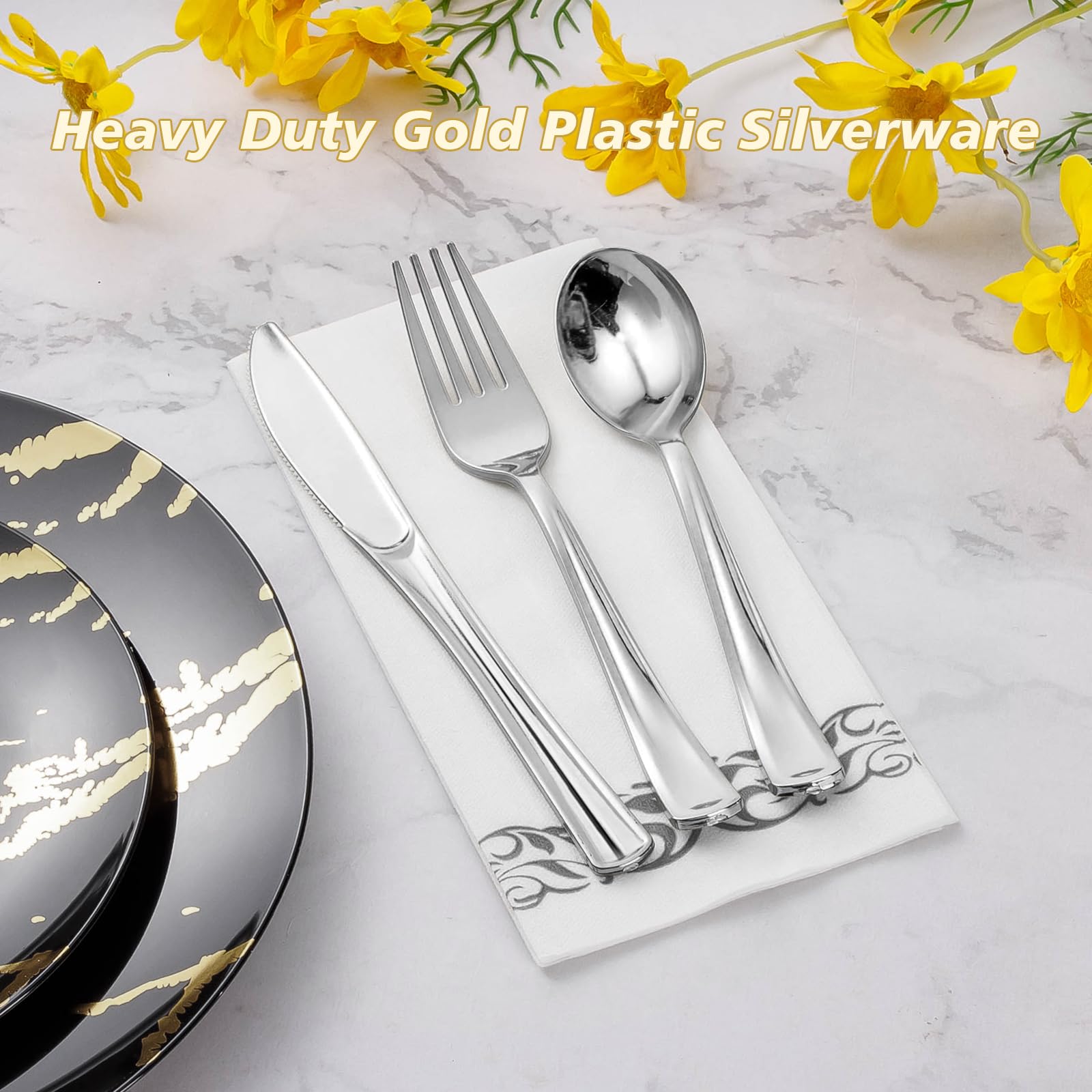 Snapklik.com : 300PCS Silver Plastic Silverware, Silver Utensil ...