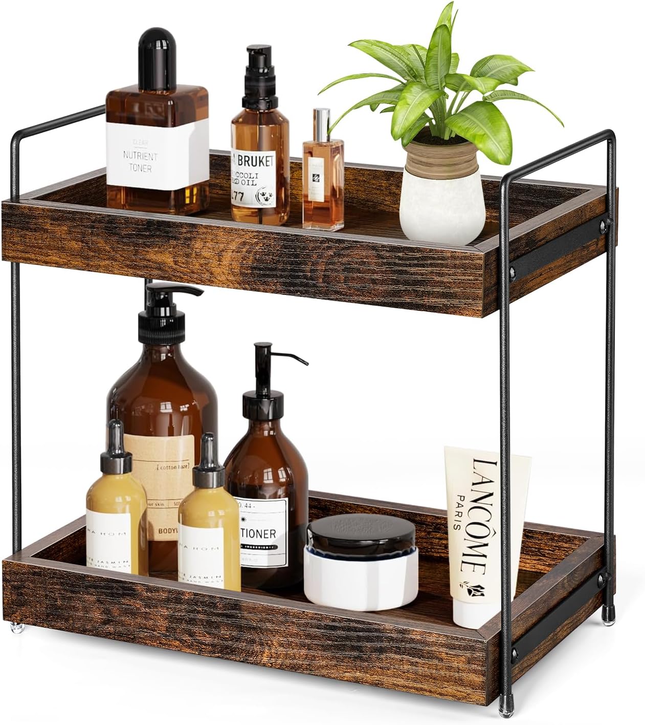 CAROBIN 2 Tier Bathroom Countertop Organizer, Wooden Bathroom Trays for ...