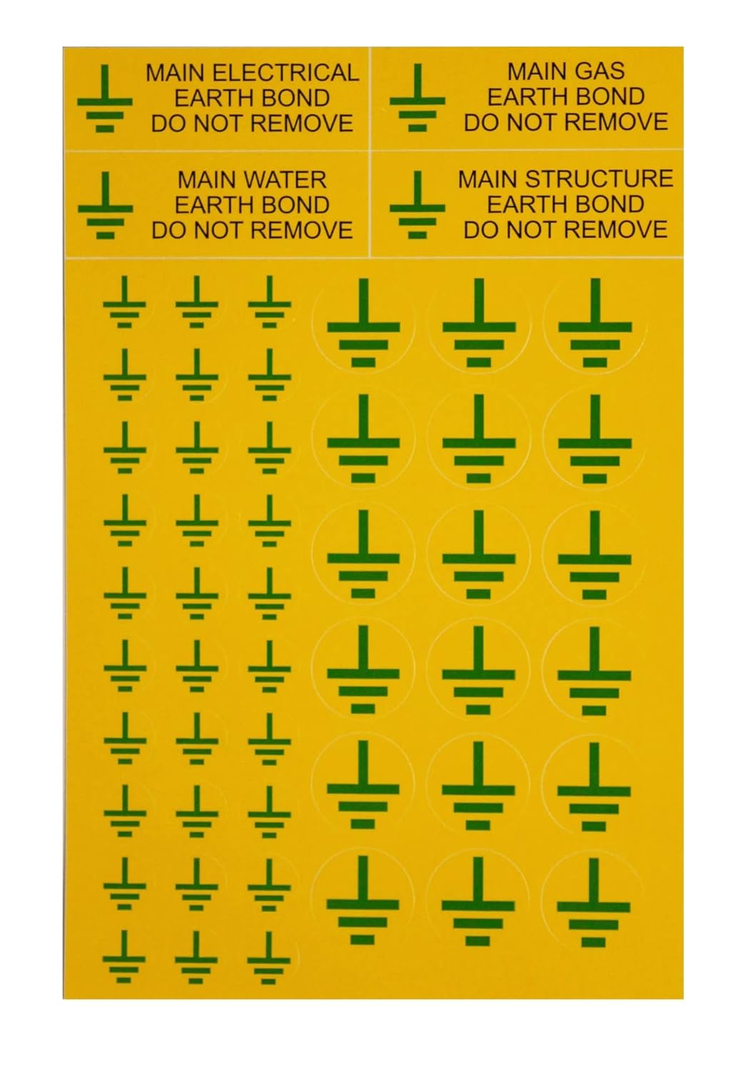 Warning Signs - EARTH BONDING LABELS/SYMBOLS - S/A VINYL - 5 SHEETS ...