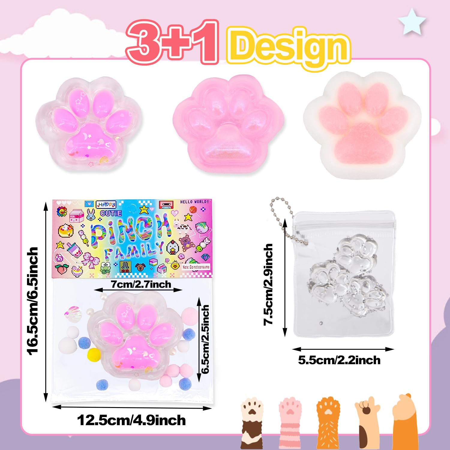 4Pcs Cat Paw Squishy 3+1Mini Handmade Squeezing Rebound Kitty Paw Taba ...