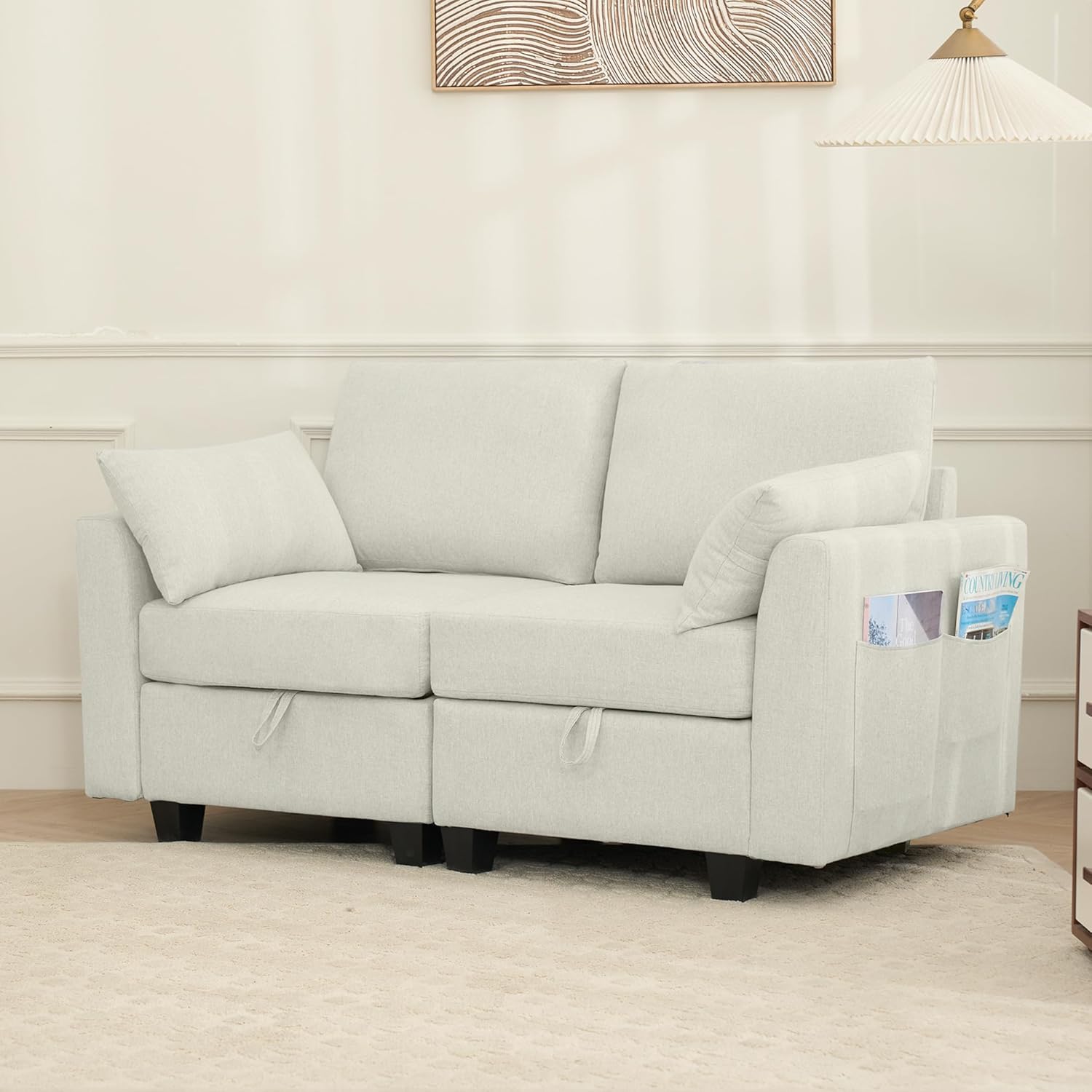 Amazon.com: Winlice Convertible Loveseat Sectional Sofa Couch, Linen ...