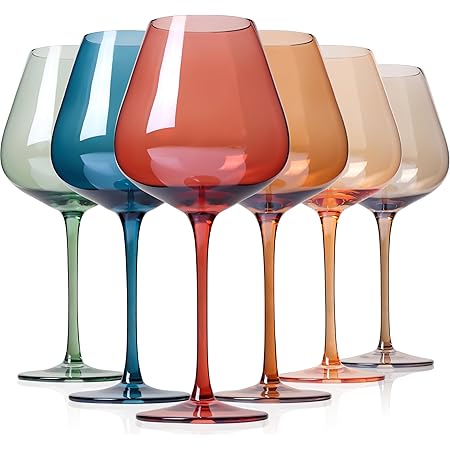 Amazon.com | Crystal Colored Wine Glasses - Set of 6 - Italian Style ...