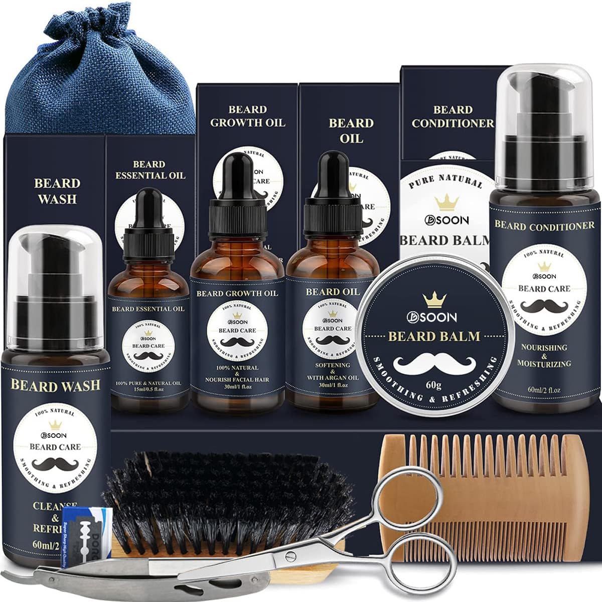 Kit de Cuidado de Barba 12 en 1 para Hombres de BSOON, Tijeras, Peine ...