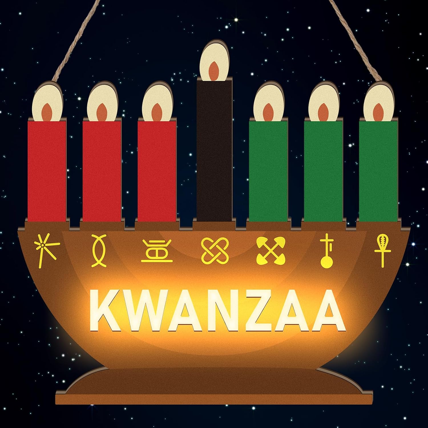 Amazon.com: Chunful Kwanzaa Lights Menorah Battery Operated Wooden ...