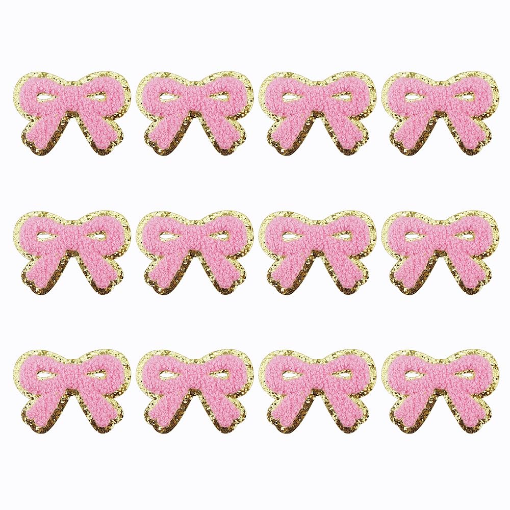 Amazon.com: SaktopDeco 12 PCS Pink Bow Patch Gold Edges Bow Iron On ...