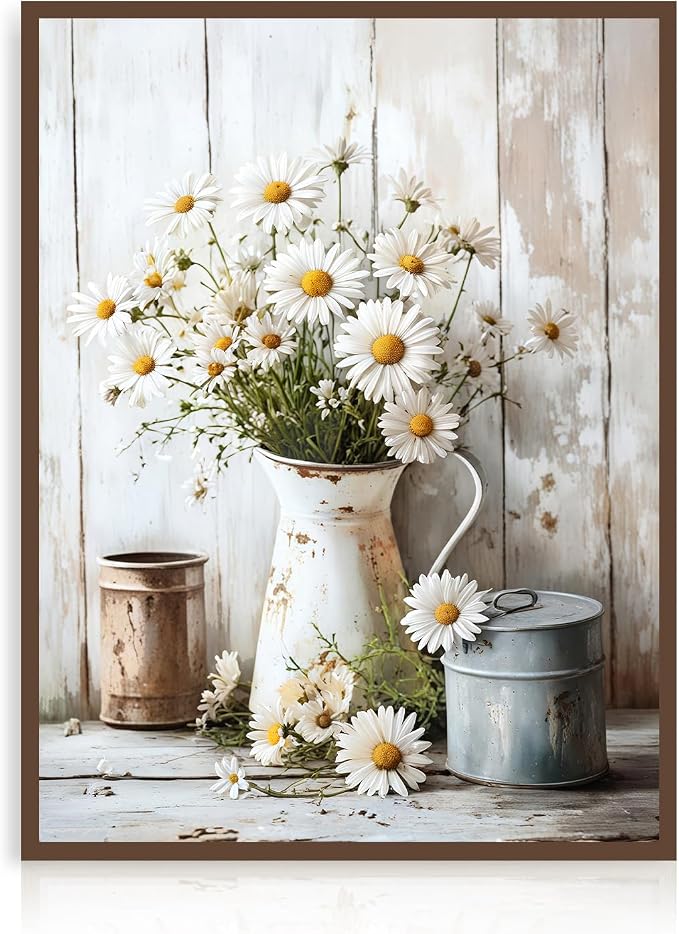 Amazon.com: Dazzlewall Vintage Daisy Wall Art Poster, Rustic Farmhouse ...