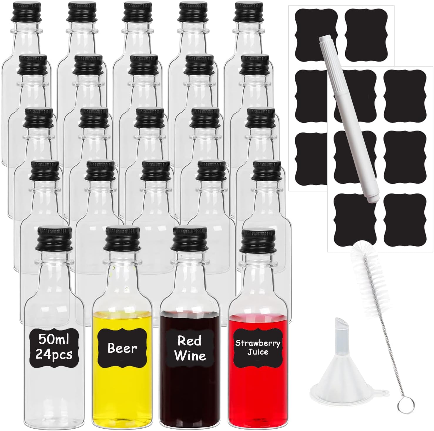 HYCKee [24 Pack] Miniature Alcohol Bottles 50ml, Small Empty Plastic ...