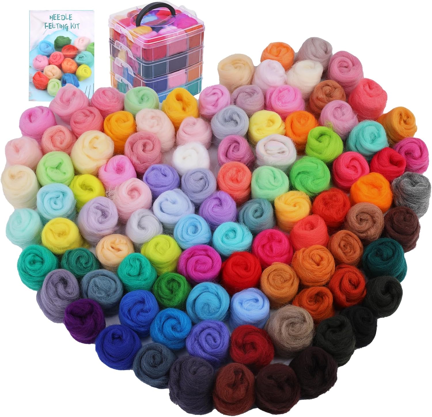 Axmru Needle Felting Kit 96 Colors Wool Roving Yarn Needle Felting Wool ...