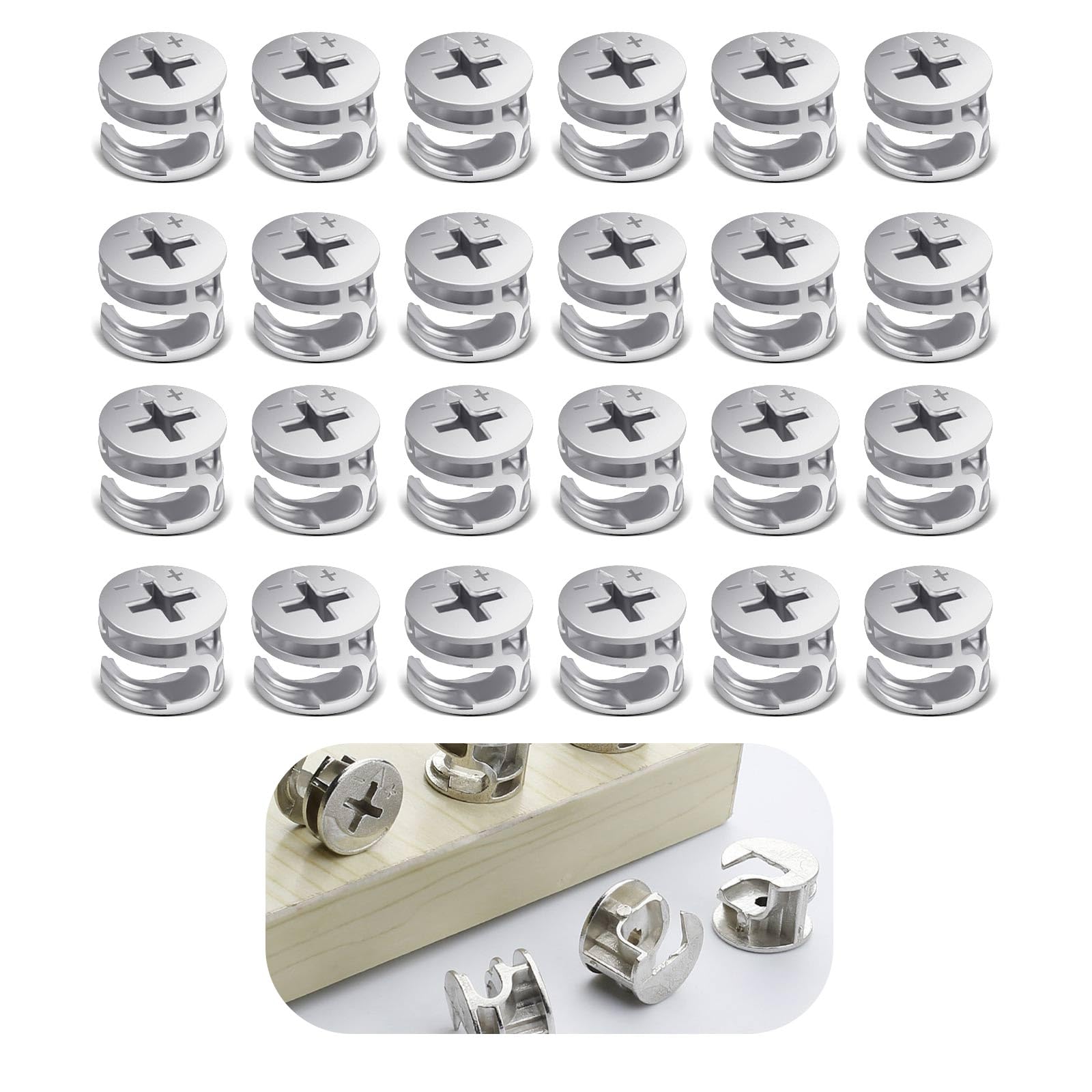 Shinsilur 24 Pcs Furniture Connecter Cam Lock Fittings,Silver Furniture ...