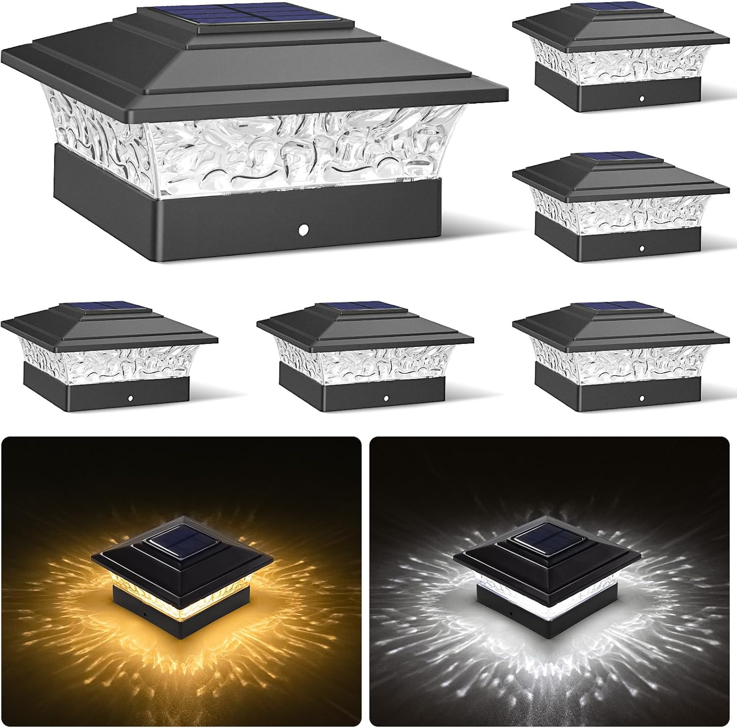 Solar Post Cap Lights Outdoor 6pack, Waterproof Solar Powered Deck ...