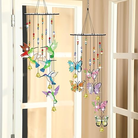 Amazon.com : Barydat 2 Pcs Diamond Painting Wind Chimes Diamond Art ...