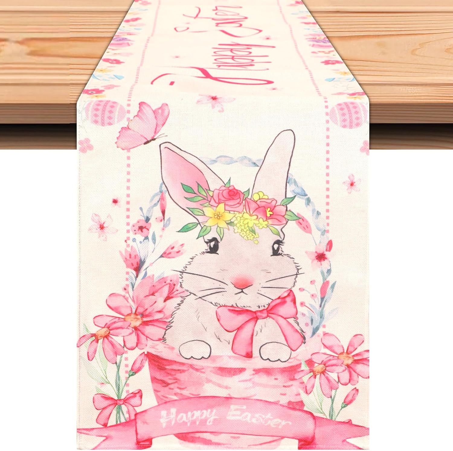Amazon.com: DECYOOL Easter Table Runner Rabbit Easter Egg Pink Stripe ...