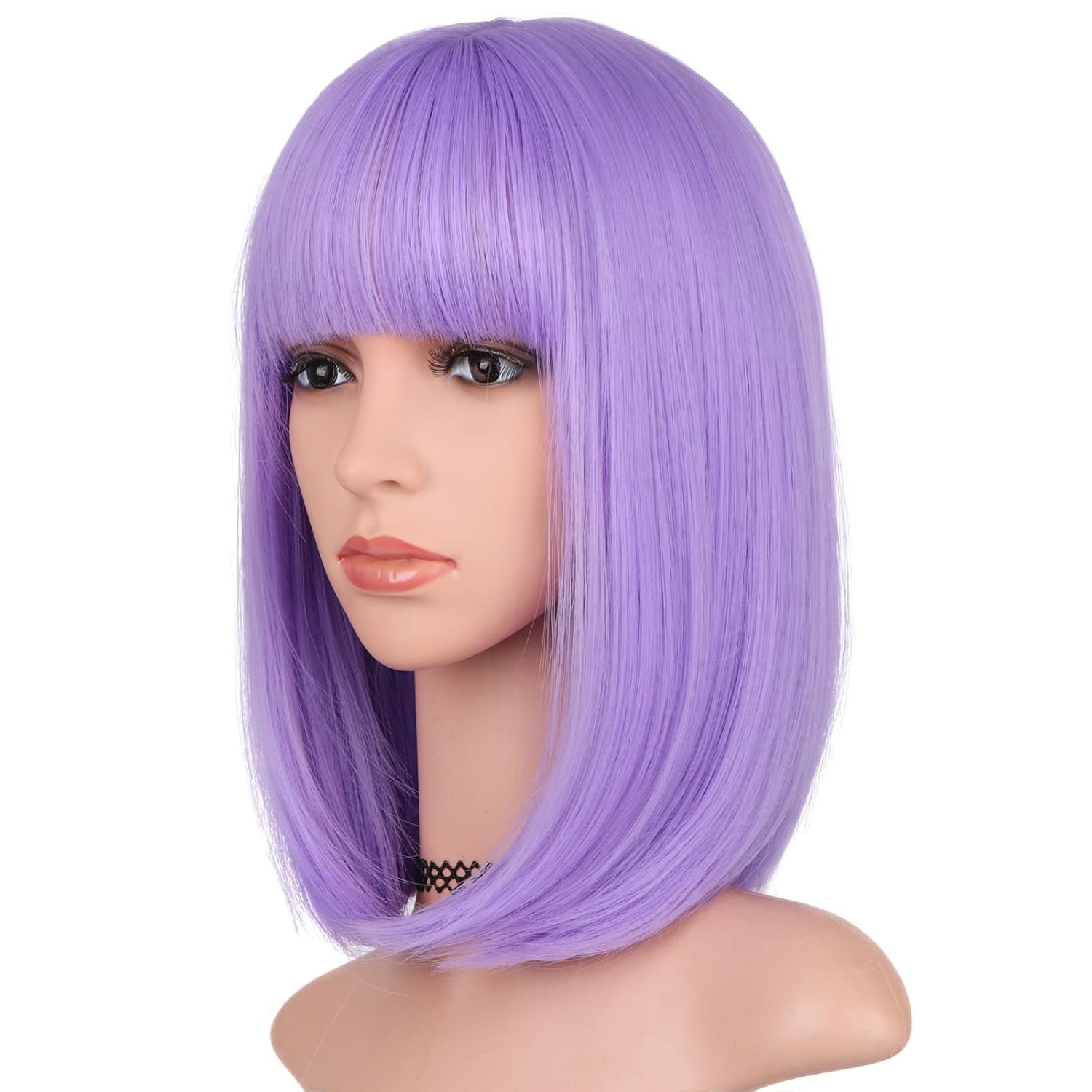 Amazon.com : BEAUTIFA Purple Bob Wig with Bangs for Women 12 Inch Short ...