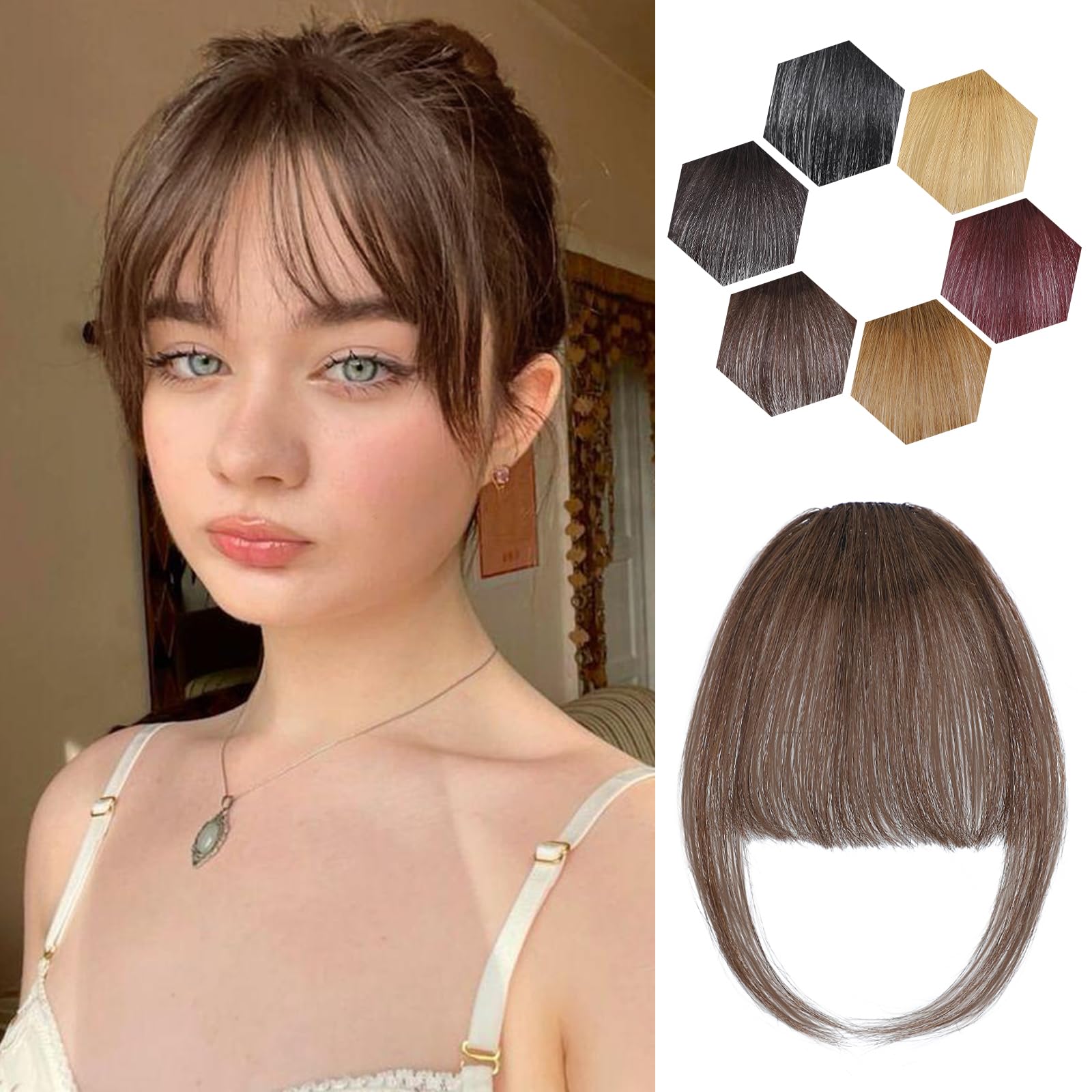Amazon.com : Wirctp Clip in bangs Real Human Hair Wispy Bangs 100% ...